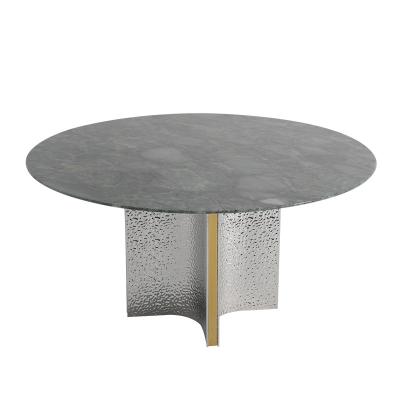 China Round Marble Top Dining Table Set 6 Seater Brushed Gold Stainless Steel Base 1300mm for sale