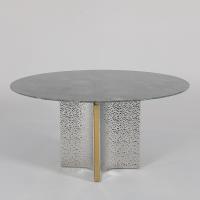 China Round Marble Top Dining Table Set 6 Seater Brushed Gold Stainless Steel Base 1300mm for sale