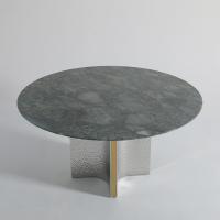 China Round Marble Top Dining Table Set 6 Seater Brushed Gold Stainless Steel Base 1300mm for sale