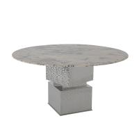 China Matte Silver Stainless Steel Round Dining Table 1500mm Marble Top Wave Panel for sale