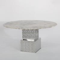 China Matte Silver Stainless Steel Round Dining Table 1500mm Marble Top Wave Panel for sale