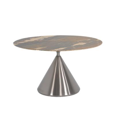 China Matte Brown Gold Marble Dining Table 1500mm Stainless Steel Base Restaurant for sale