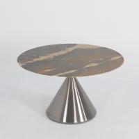 China Matte Brown Gold Marble Dining Table 1500mm Stainless Steel Base Restaurant for sale