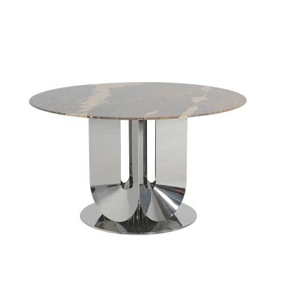 China Round Marble Dining Table 1500mm Stainless Steel Gold Legs Modern Restaurant for sale