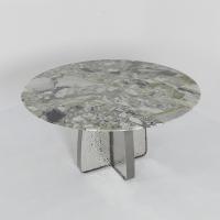 China Matte Grey Marble And Metal Dining Table Satin Finish Customized for sale