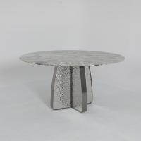 China Matte Grey Marble And Metal Dining Table Satin Finish Customized for sale