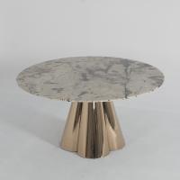 China Round Marble Metal Dining Table Stainless Marble Table Gold Legs for sale