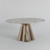 China Round Marble Metal Dining Table Stainless Marble Table Gold Legs for sale