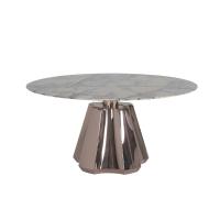 China Custom Marble Dining Table 1500mm Mirror Finish Gray Marble Top Stainless Steel Base for sale