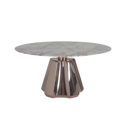 China Custom Marble Dining Table 1500mm Mirror Finish Gray Marble Top Stainless Steel Base for sale