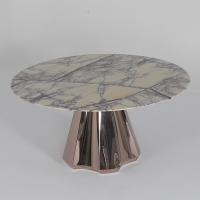 China Custom Marble Dining Table 1500mm Mirror Finish Gray Marble Top Stainless Steel Base for sale