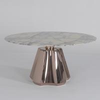 China Custom Marble Dining Table 1500mm Mirror Finish Gray Marble Top Stainless Steel Base for sale