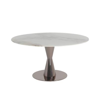 China Stainless Marble Stone Dining Table Rose Gold Marble Top Dining Set for sale