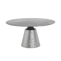 China Round Stainless Steel Dining Table 1500mm Natural Marble Top Matt Silver Wave Panel for sale