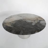 China Round Stainless Steel Dining Table 1500mm Natural Marble Top Matt Silver Wave Panel for sale
