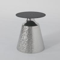 China Round Stainless Steel Dining Table 1500mm Natural Marble Top Matt Silver Wave Panel for sale