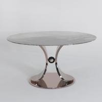 China Rose Gold Stainless Steel Dining Table 1500mm Marble Top Metal Legs Round for sale
