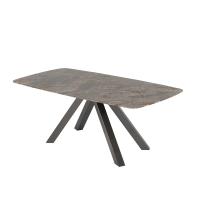 China Gun Black Stainless Steel Dining Table 2000x1000x750mm Natural Marble Top Iron Base for sale