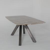 China Gun Black Stainless Steel Dining Table 2000x1000x750mm Natural Marble Top Iron Base for sale