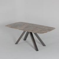 China Gun Black Stainless Steel Dining Table 2000x1000x750mm Natural Marble Top Iron Base for sale