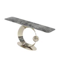 China Stainless Steel Console Table 1500x420x770mm Bright Champagne Gold Marble Top for sale