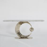 China Stainless Steel Console Table 1500x420x770mm Bright Champagne Gold Marble Top for sale