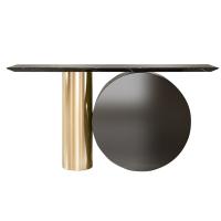 China Stainless Steel Console Table 1500x400x850mm Brushed Gold Marble Top Wall Table for sale