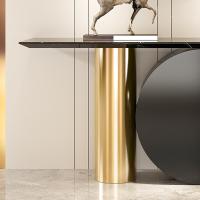 China Stainless Steel Console Table 1500x400x850mm Brushed Gold Marble Top Wall Table for sale