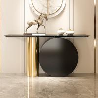 China Stainless Steel Console Table 1500x400x850mm Brushed Gold Marble Top Wall Table for sale
