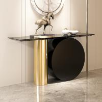 China Stainless Steel Console Table 1500x400x850mm Brushed Gold Marble Top Wall Table for sale