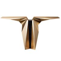 China Stainless Steel Console Table Angel Wing Shape 1300mm Brushed Gold Metal Base for Hotel Villa Living Room for sale