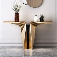 China Stainless Steel Console Table Angel Wing Shape 1300mm Brushed Gold Metal Base for Hotel Villa Living Room for sale