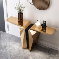 China Stainless Steel Console Table Angel Wing Shape 1300mm Brushed Gold Metal Base for Hotel Villa Living Room for sale