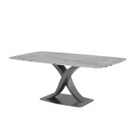 China Gun Black Stainless Steel Rectangle Dining Table 2000x1000x750mm Marble Top Iron Base for sale
