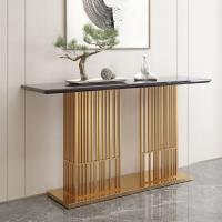China Stainless Steel Console Table 1500x400x800mm Brushed Gold Metal Base Hotel Living Room for sale