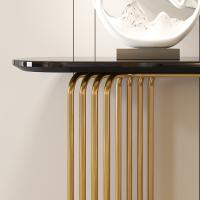China Rectangle Stainless Steel Console Table 1500x400x800mm Brushed Gold Metal Wall Table for Hotel Villa Living Room for sale