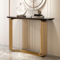 China Rectangle Stainless Steel Console Table 1500x400x800mm Brushed Gold Metal Wall Table for Hotel Villa Living Room for sale