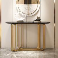 China Rectangle Stainless Steel Console Table 1500x400x800mm Brushed Gold Metal Wall Table for Hotel Villa Living Room for sale