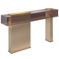 China Brushed Gold Stainless Steel Console Table 1500x300x850mm Acrylic Top Entrance Table for Hotel Villa for sale