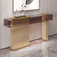 China Brushed Gold Stainless Steel Console Table 1500x300x850mm Acrylic Top Entrance Table for Hotel Villa for sale