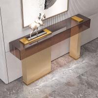 China Brushed Gold Stainless Steel Console Table 1500x300x850mm Acrylic Top Entrance Table for Hotel Villa for sale
