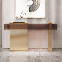 China Brushed Gold Stainless Steel Console Table 1500x300x850mm Acrylic Top Entrance Table for Hotel Villa for sale