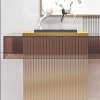 China Brushed Gold Stainless Steel Console Table 1500x300x850mm Acrylic Top Entrance Table for Hotel Villa for sale