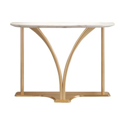 China Stainless Steel Console Table 1500x400x850mm Brushed Gold Marble Top Hotel Villa Living Room for sale