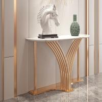 China Stainless Steel Console Table 1500x400x850mm Brushed Gold Marble Top Hotel Villa Living Room for sale