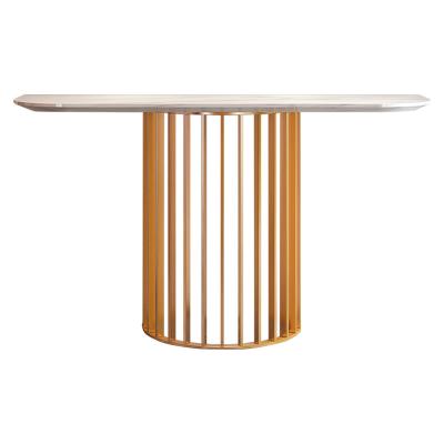 China Titanium Gold Marble Top Console Table With Metal Base White for sale