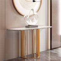 China Titanium Gold Marble Top Console Table With Metal Base White for sale