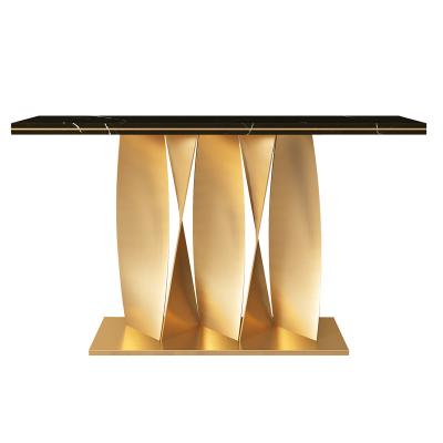 China Stainless Steel Console Table with Black Marble Top and Brass Gold Base 1500x400x870mm for sale