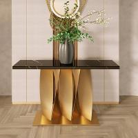 China Stainless Steel Console Table with Black Marble Top and Brass Gold Base 1500x400x870mm for sale