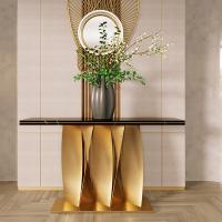 China Stainless Steel Console Table with Black Marble Top and Brass Gold Base 1500x400x870mm for sale